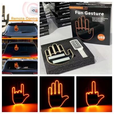 LED Middle Finger Light Middle Finger Gesture Light w/ Remote Car Signs ...