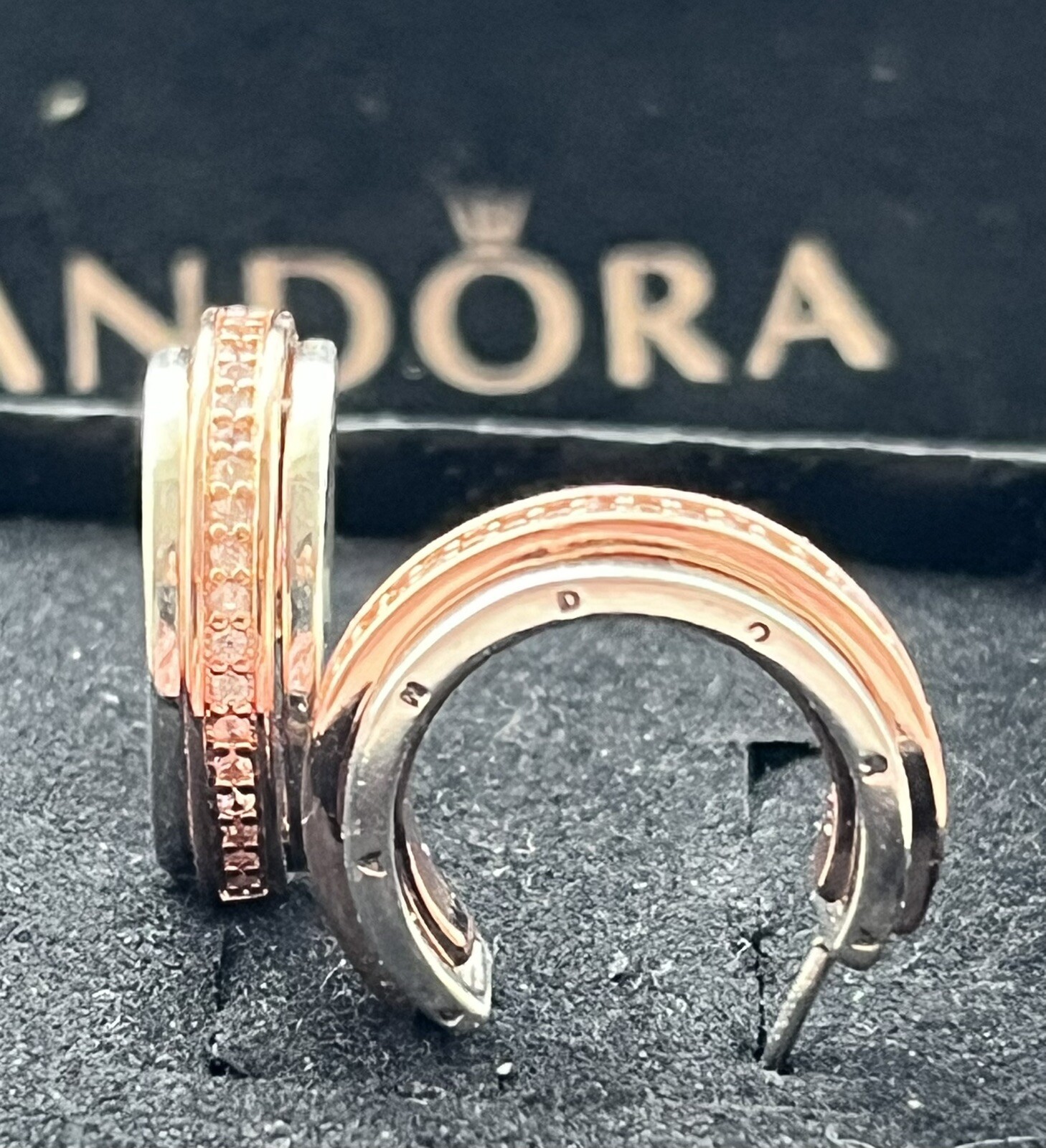 Pandora Signature Two tone Logo & Pavé Hoop Earrings 282737C01 for sale ...