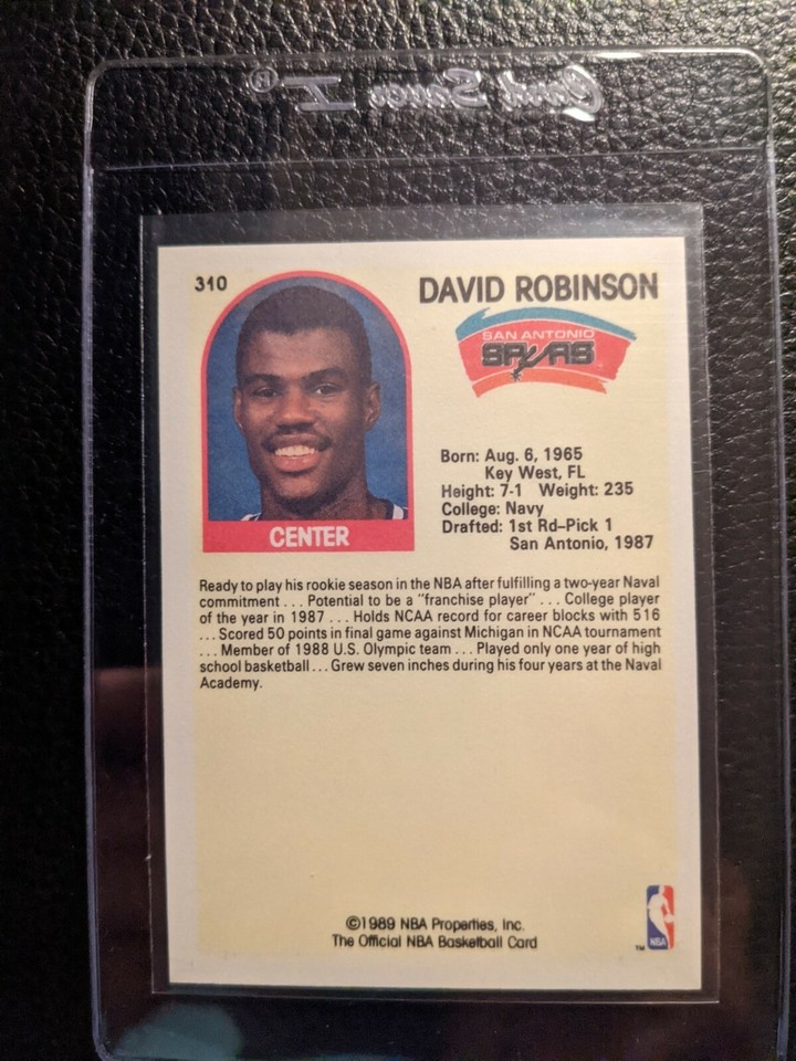 1989 HOOPS #310 DAVID ROBINSON ROOKIE CARD RC HOF SAN ANTONIO SPURS HOF ...