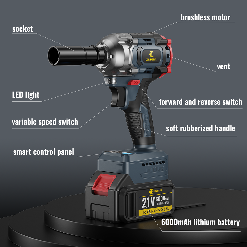 21V Cordless Impact Wrench 1/2"Driver Ratchet Rattle Nut Gun Set 620Nm ...