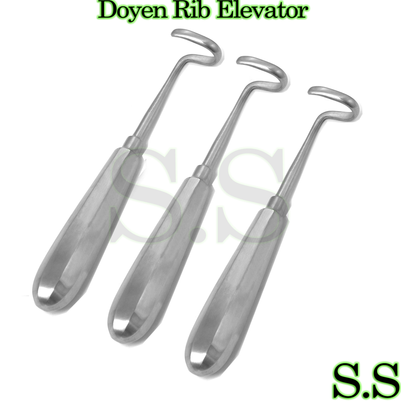 3 Pcs Surgical Elevators Doyen Rib Left 7" Curved Blade 3.2cm ...