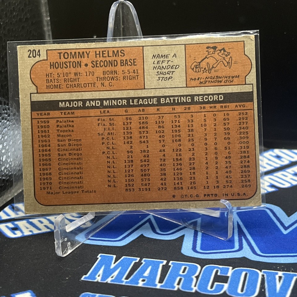 1972 Topps Baseball Tommy Helms Card #204 Houston Astros EX-NM | eBay