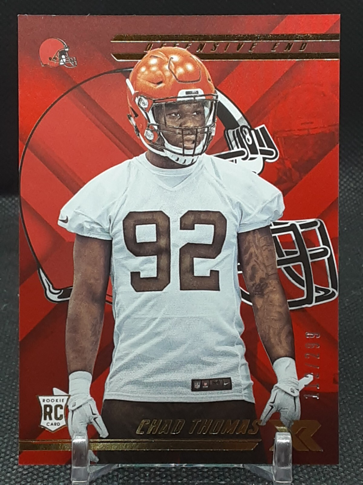 CHAD THOMAS 2018 PANINI XR RED ROOKIE #112/299 BROWNS MIAMI HURRICANES ...