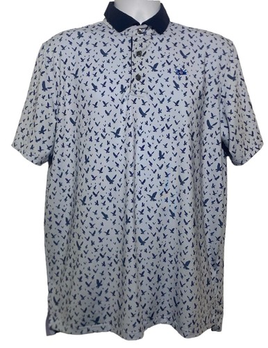 Greyson Polo Shirt Mens L Golf Performance Eagles Bird AOP Print Ocean ...