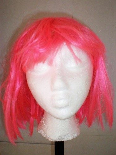 Femme Rose Néon Perruque Court Droit W/Frange Déguisement Fête Fibre De ...