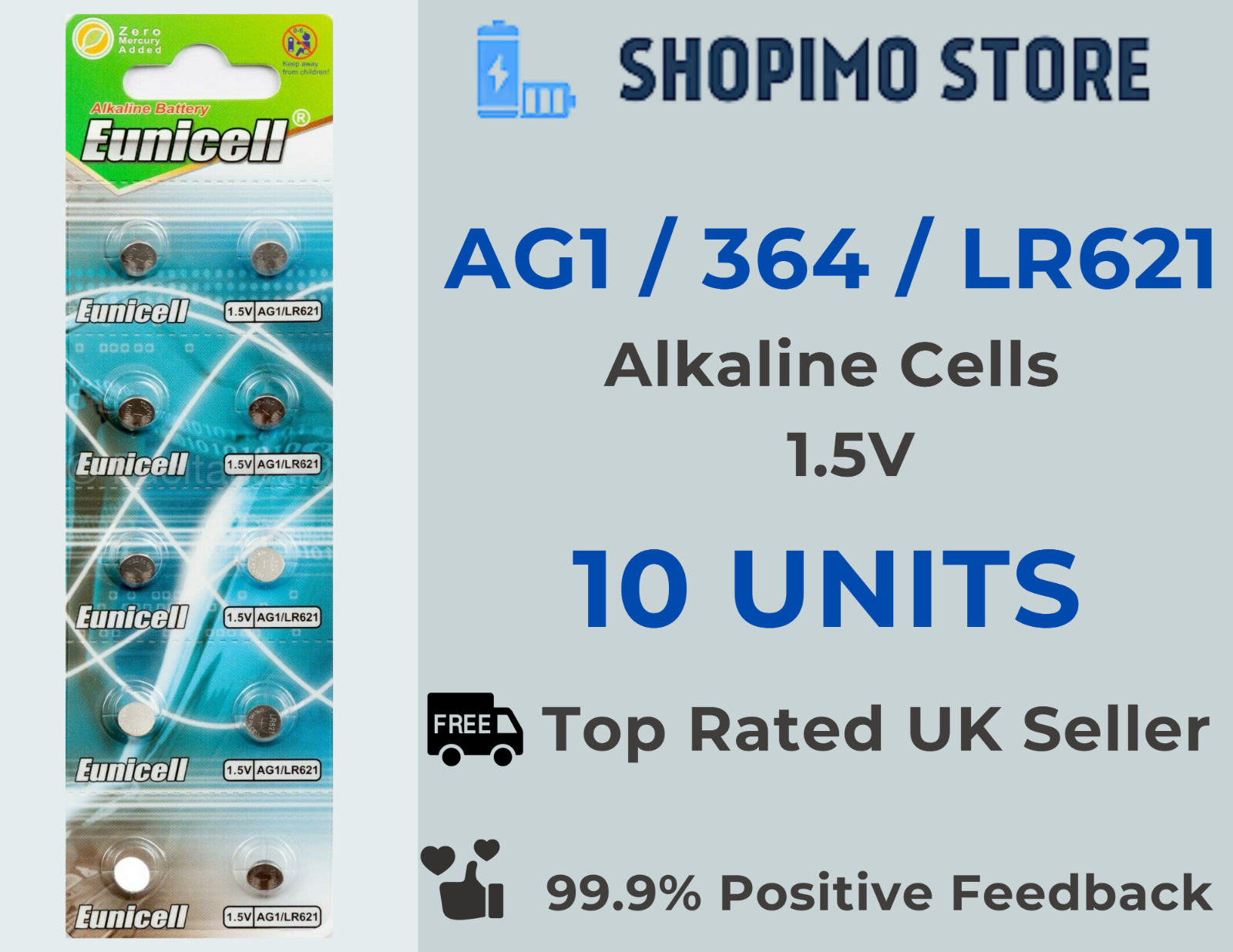 10 x AG1 364 Alkaline 1.5v Battery LR60 LR621 SR621W Coin Cell Remote ...