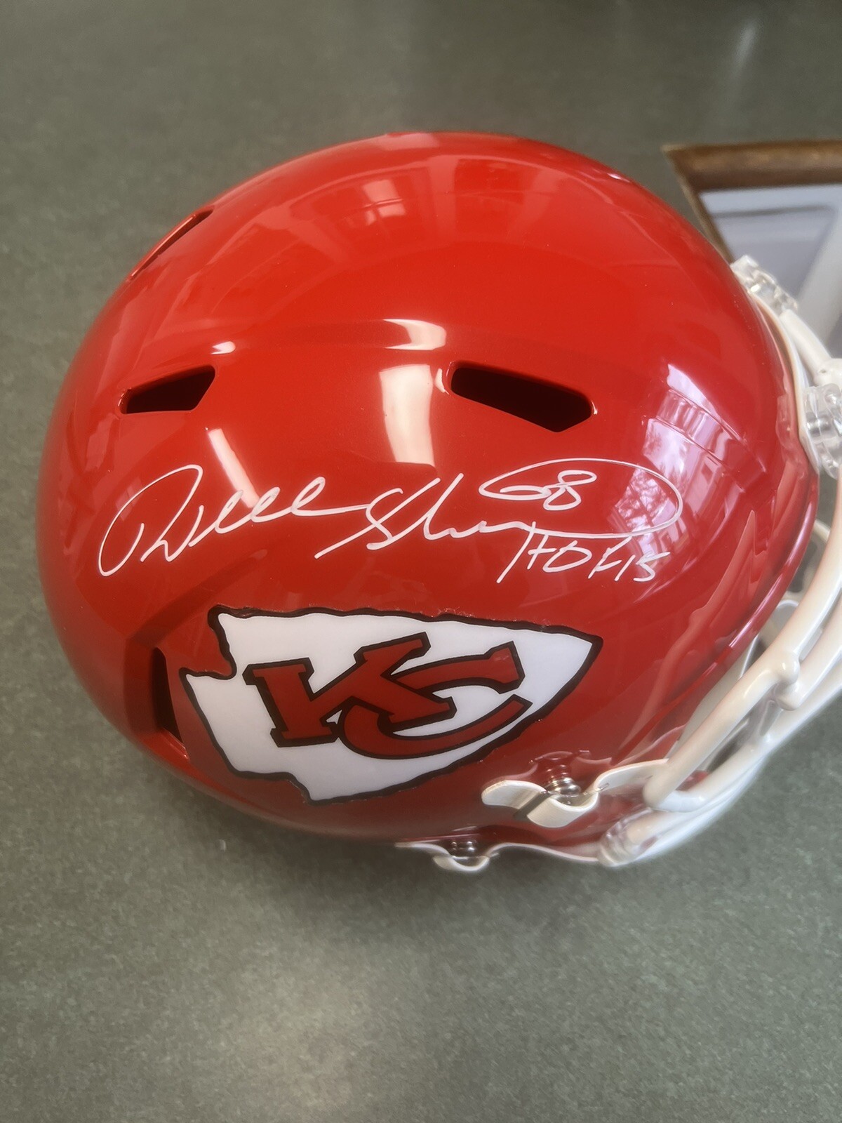 Will Shields Signed Chiefs Rid Full Size Speed Rep Helmet w/HOF'15 ...