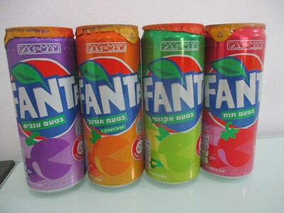 Fanta Israel: "PAC - MAN ", 4 X 330 ml empty cans, limited edit.,Israel ...
