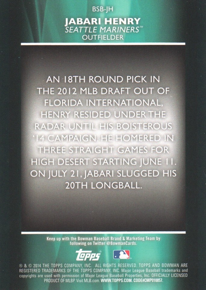 2014 Bowman Draft Scout's Breakouts #BSB-JH Jabari Henry | eBay