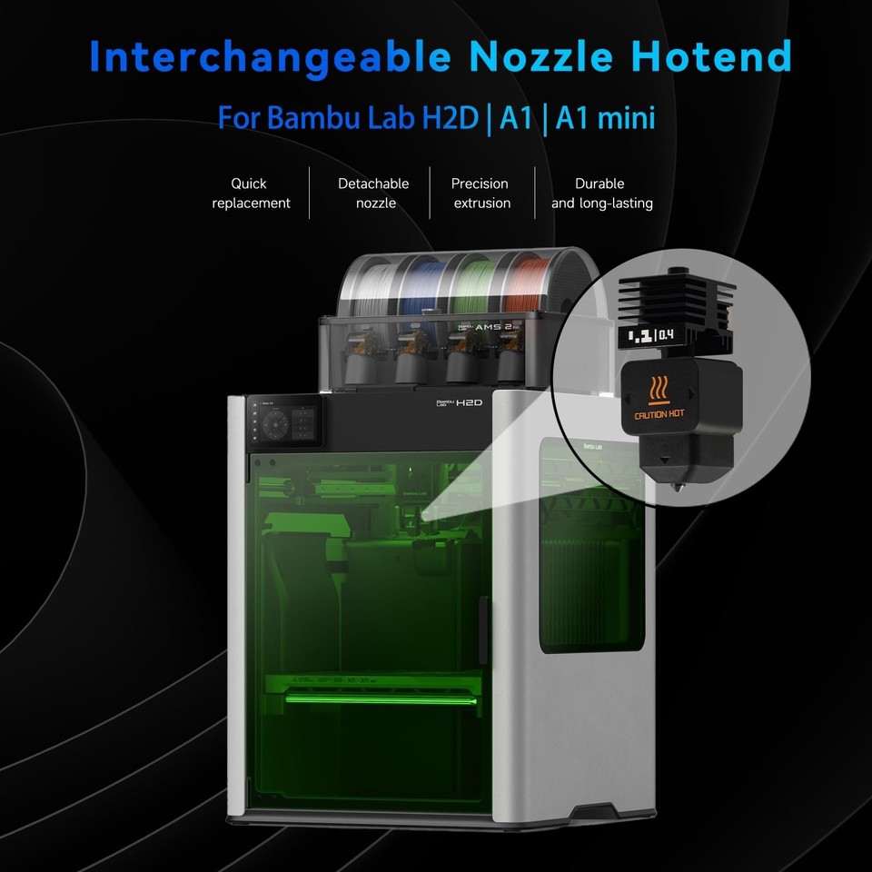 0.4mm H2D Hotend 2pcs for Bambu Lab H2D/H2D Laser Hotend 3D Printer ...