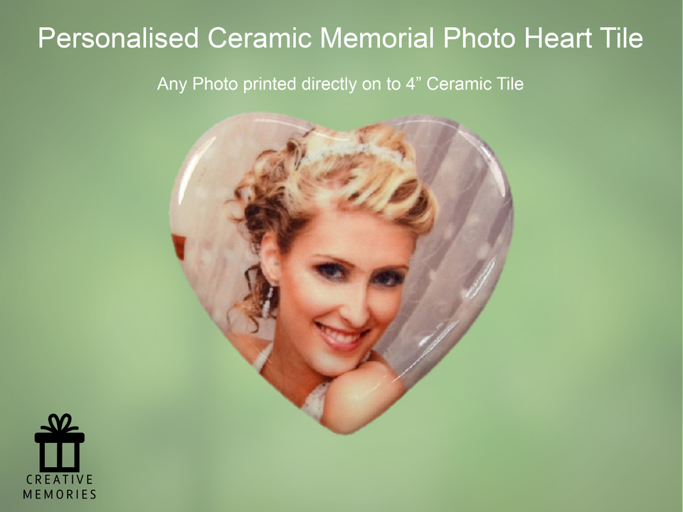 Personalised Ceramic Memorial Photo Oval Tile 4" 5" & Heart - Grave ...