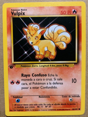1st Edition SPANISH Vulpix 68/102 Base Set - Common Pokemon Card - LP ...