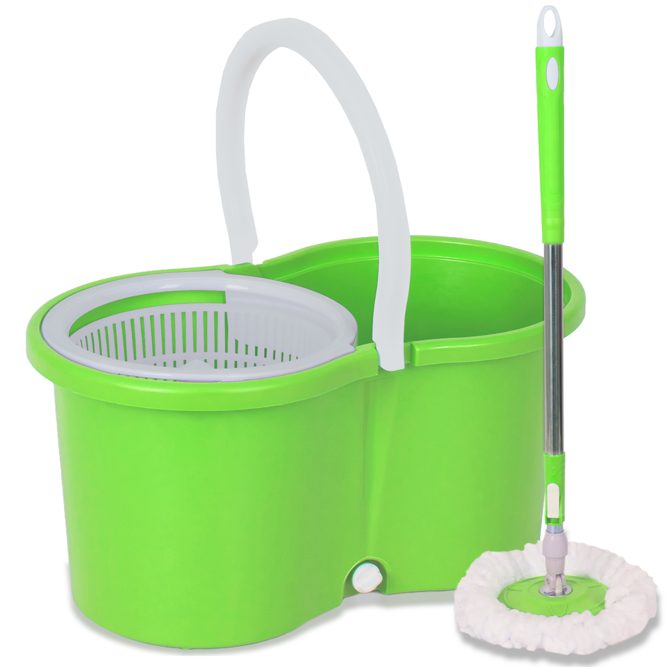 360° FLOOR MAGIC SPIN MOP BUCKET SET MICROFIBER ROTATING DRY HEADS WITH ...