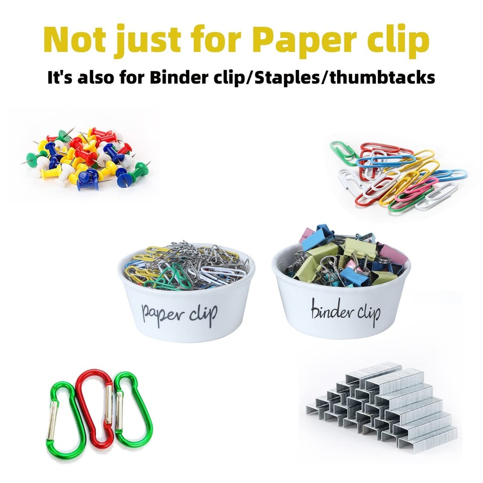 ONTUBE Ceramic Paper Clip Holder and Binder Clip Holder Set (White ...