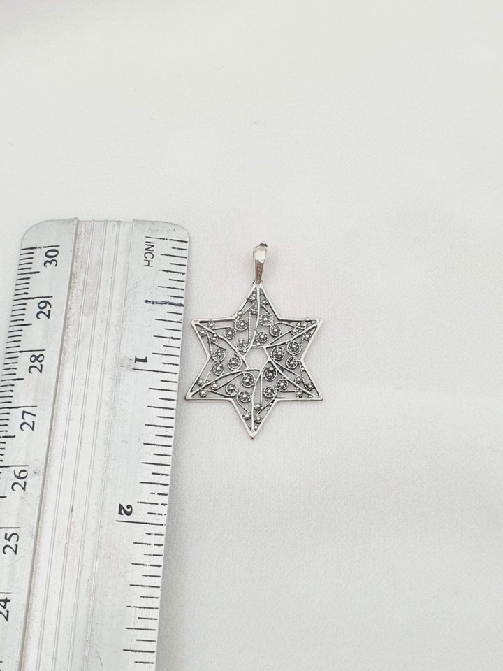 Vintage Star of David Pendant Sterling Silver Handmade Filigree Magen ...