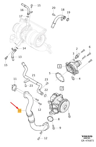 Tuyau d'entr e pompe liquide refroidissement VOLVO XC60 MK2 32208969 ...