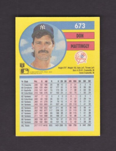 DON MATTINGLY #673 1991 FLEER NEW YORK YANKEES 90s MLB BASEBALL TRADING ...