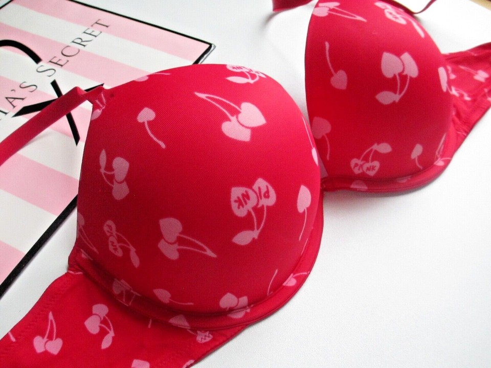 VICTORIA'S SECRET PINK Super Push-Up Bra VS Red Cherries 36C 36D 38B ...