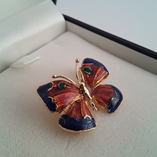 18K 750 Yellow Gold & Enamel Butterfly Vintage Domenico Ganazzin Pin ...