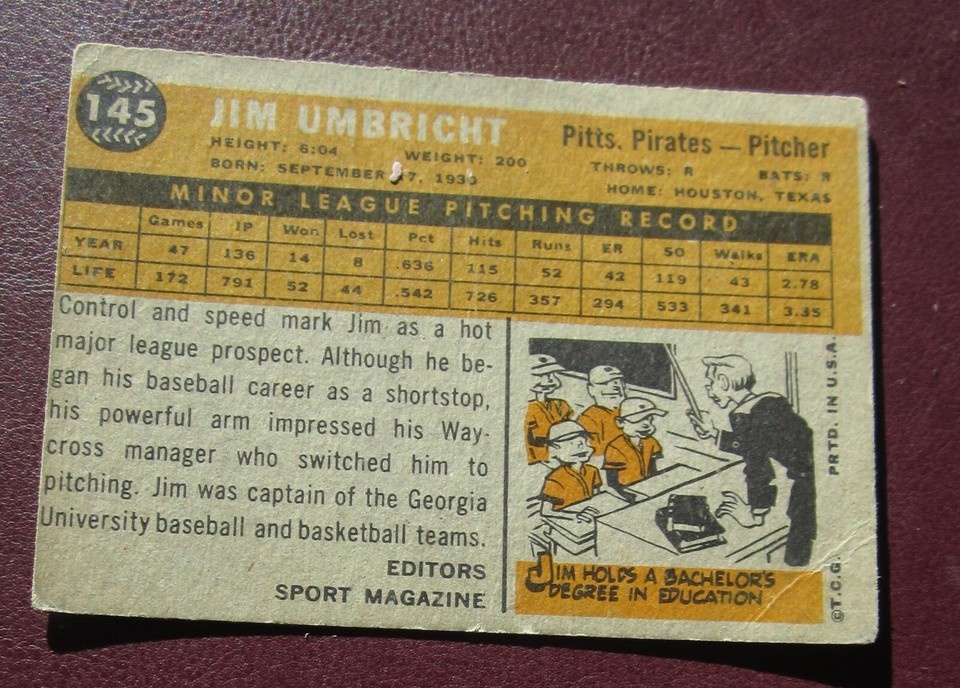1960 Topps Jim Umbricht (Pittsburgh Pirates) #145 VG | eBay