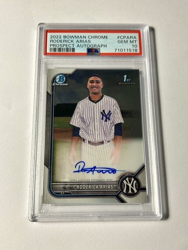 Roderick Arias 2022 Bowman Chrome 1st Auto CPA-RA PSA 10 GEM YANKEES ...