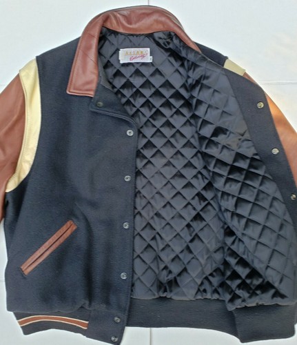 Caesar's Palace Brown Leather & Black Wool Embroidered Letterman XL ...