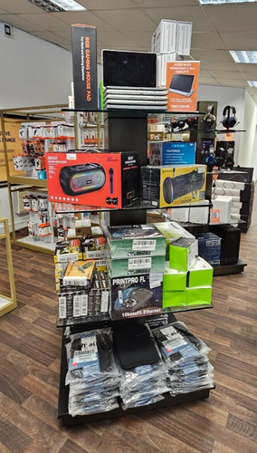 MODERN GLASS DISPLAY PYRAMID RETAIL SHOP ISLAND 3 TIER GONDOLA SHELVING ...