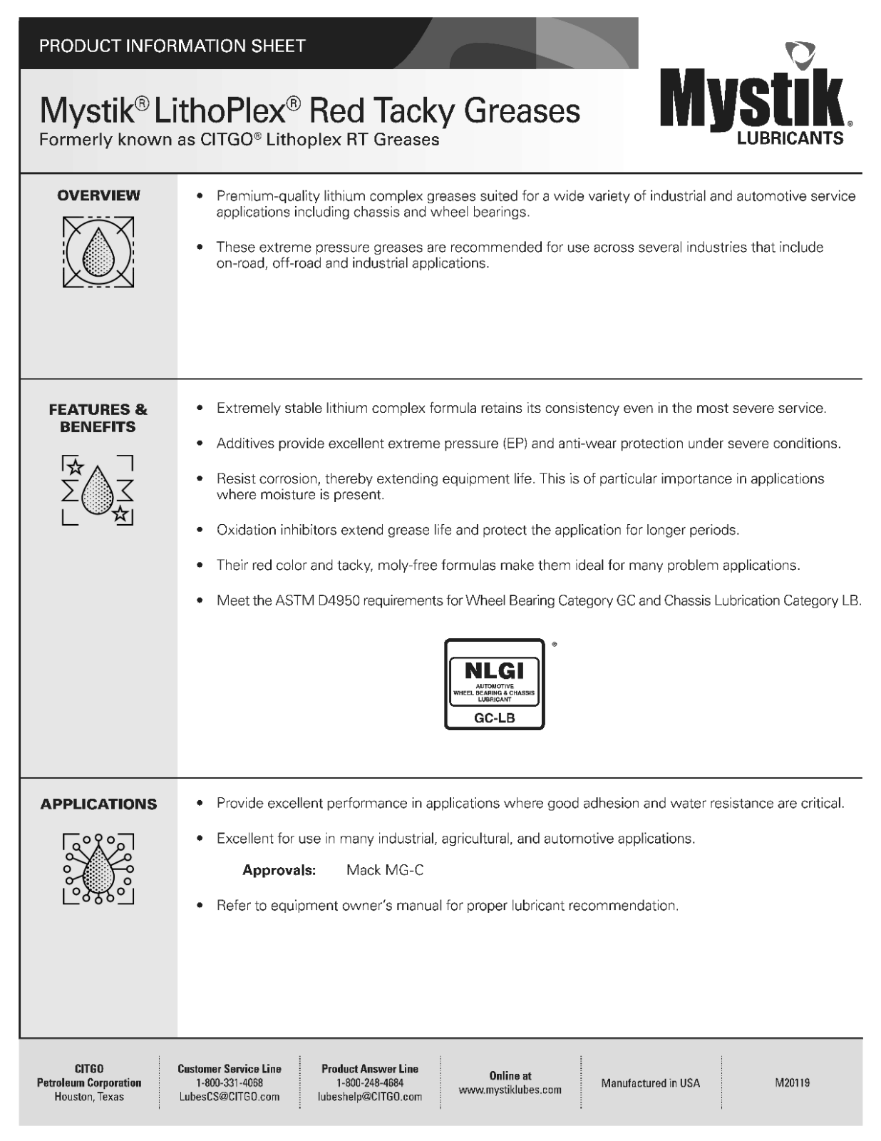 Mystik Lithoplex RT #2 Grease; NLGI GC-LB Red; Tubes, 5 Gal Pail or 55 ...