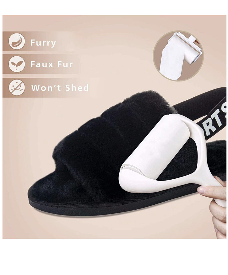 Ladies Slippers Fluffy Sliders Womens Open Toes Slippers Faux Fur House ...
