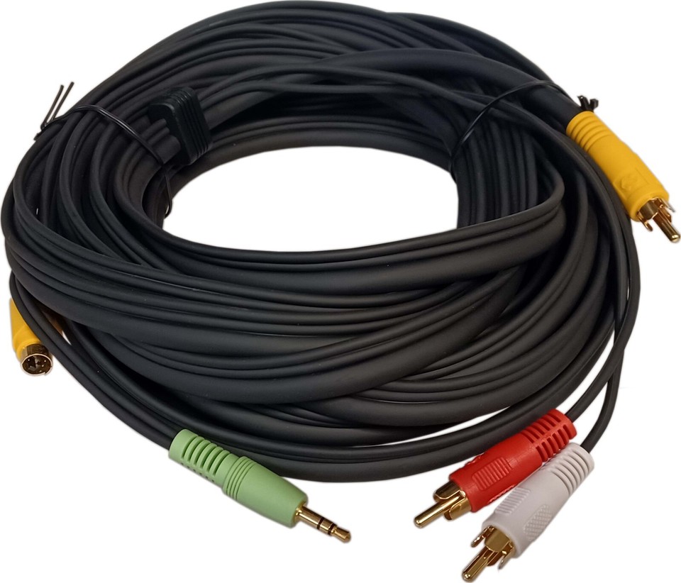 Cable S Video TV Mini Din MD 4 Pin 3.5mm Stereo RCA AV Composite 25FT ...