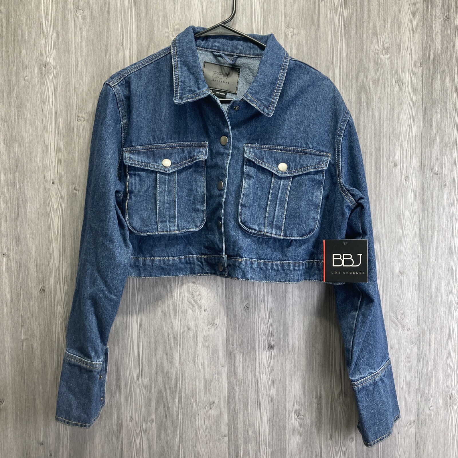 NWT BBJ Los Angeles Denim Jacket L Womens Long Sleeves Blue Button Up ...