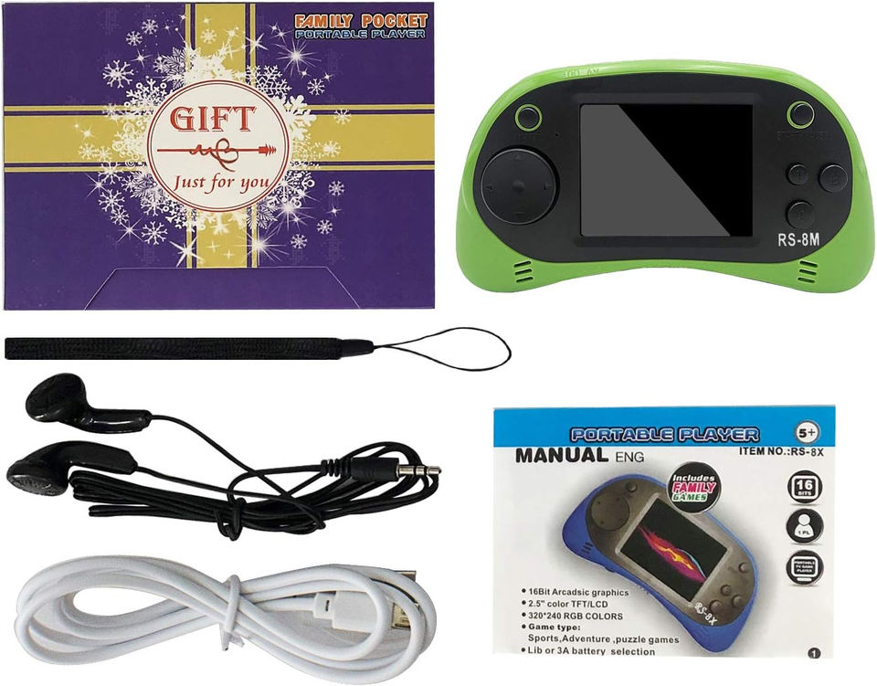 16 Bit Kids Handheld Games Built-In 220 HD Video Games, 2.5 Inch ...