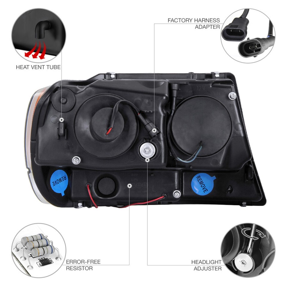 For 99-04 JEEP WJ WG SPORT BLACK LED PROJECTOR HALO HEADLIGHT+TAIL ...