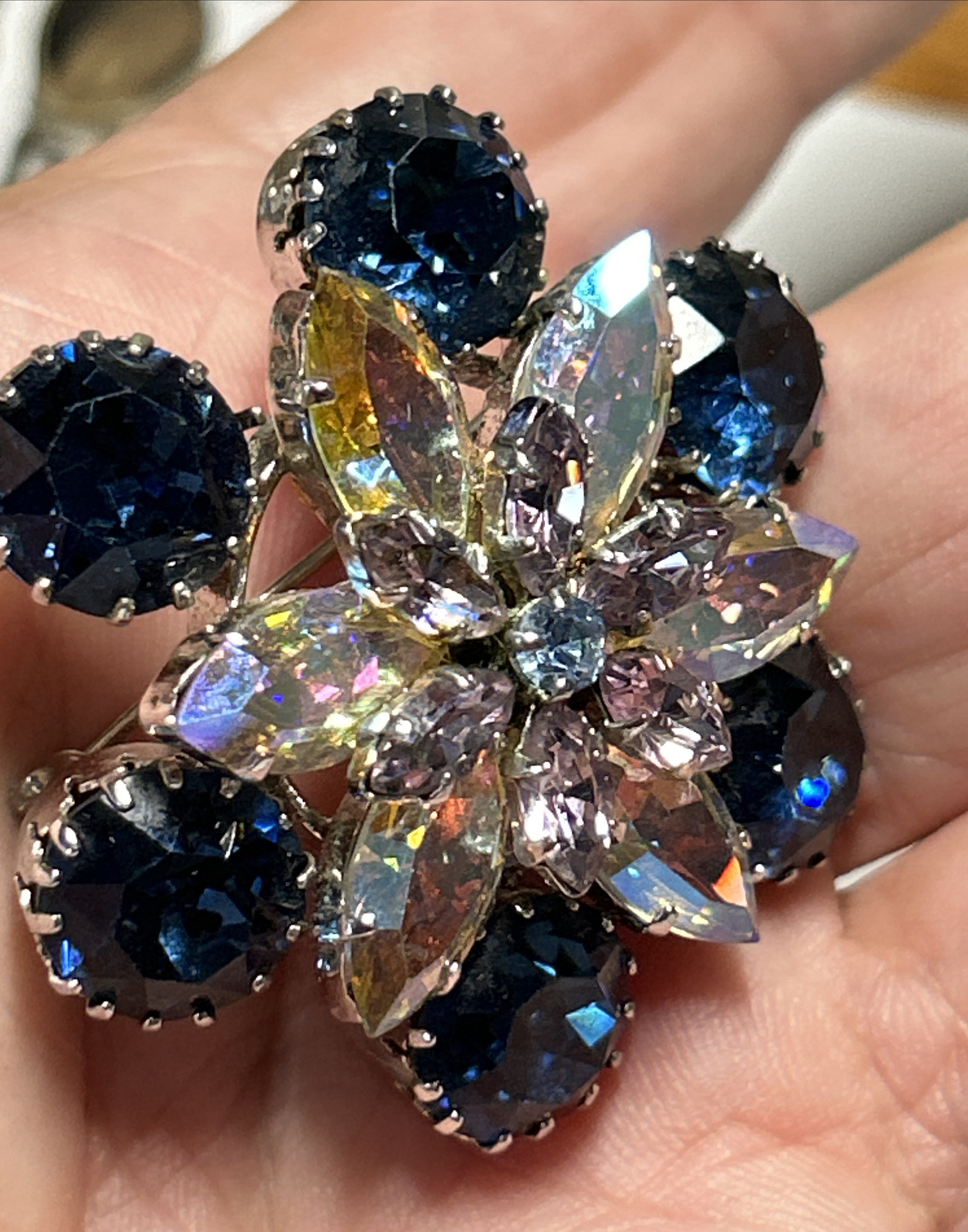 Gorgeous Austrian Montana Blue & AB Rhinestones Pin - Gem