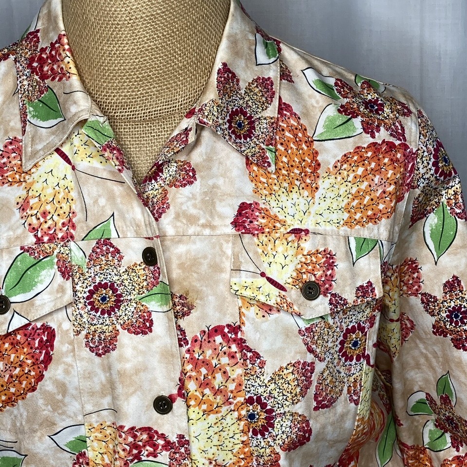 Alfred Dunner Light Jacket Butterfly Print XL Fall Autumn Cotton Denim ...