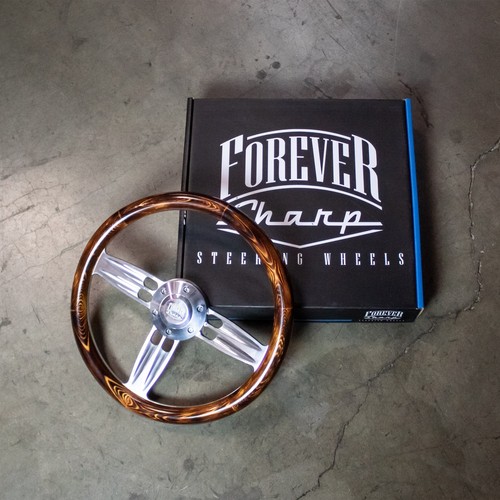 14" Polished Aluminum Steering Wheel Flamed Pine Half Wrap Grip Double Barrel | eBay