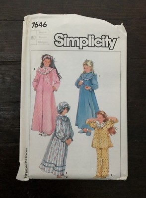 Simplicity 7646 Girls Nightgown Pajamas Cap Robe Old-fashioned Vintage ...