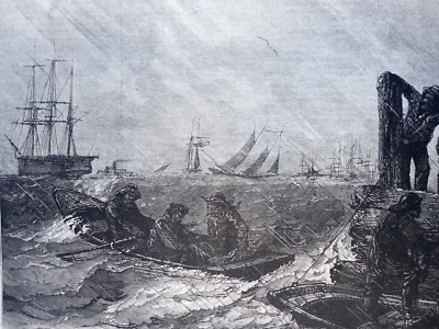 Antique Art print 1871 Shanghaiing Sailors by Sol Eytinge Rain sea ship ...