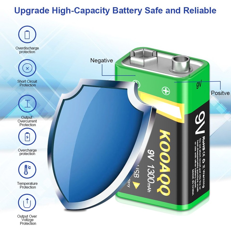 USB 9V 6F22 Lithium Li-Ion Rechargeable Batteries 9Volt Battery Long ...