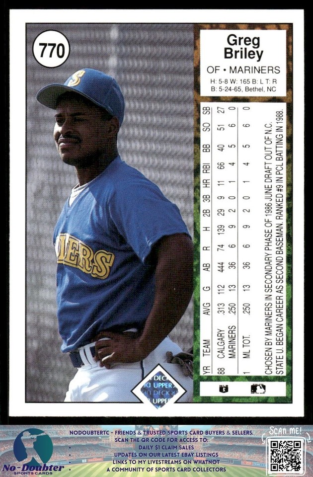 1989 Upper Deck #770 Greg Briley RC Seattle Mariners 89UD | eBay