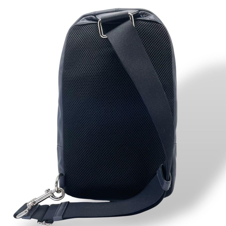 Coach Crossbody Sling Bag Navy Leather Canvas Stripe Logo Bodypack Men ...