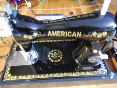 Vintage AMERICAN Sewing Machine Black and Gold W Case LOOKS FANTASTIC ...