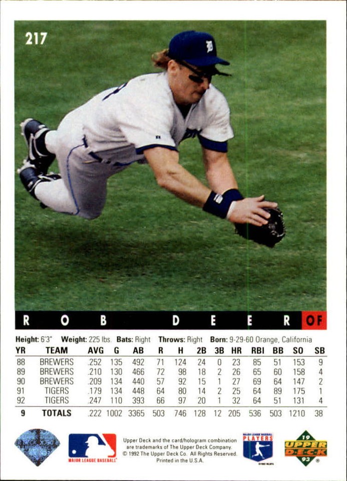 1993 Upper Deck #217 Rob Deer | eBay