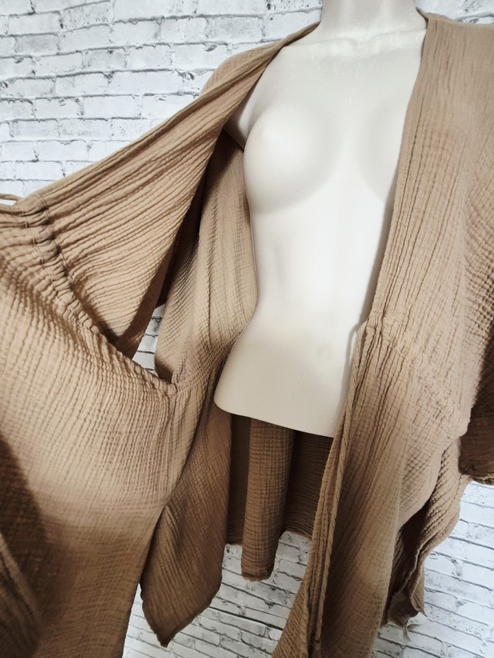 Aerie Kimono Cover Up Womens M Waffle Gauzy Cotton Drawstring Waist ...