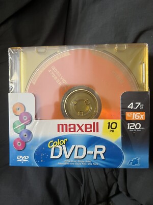MAXELL 10 PACK COLOR DVD-R 4.7 GBGO 120 MIN MODE SP MODE NEW NEVER ...