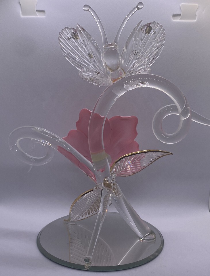 Glass Baron With Butterfly And Pink Roses Mirror Base P7 435P RARE-1999 ...