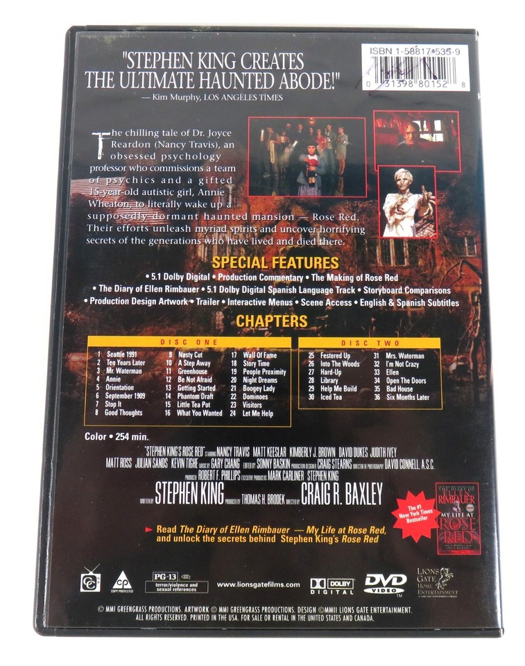 DVD Stephen King's Rose Red 2 Disc Deluxe Edition Excellent Condition ...