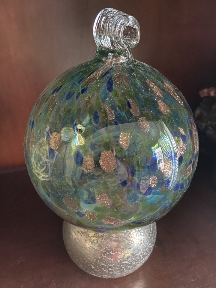 5” Hand Blown Glass Orb/Friendship Ball In Teal And Gold | eBay