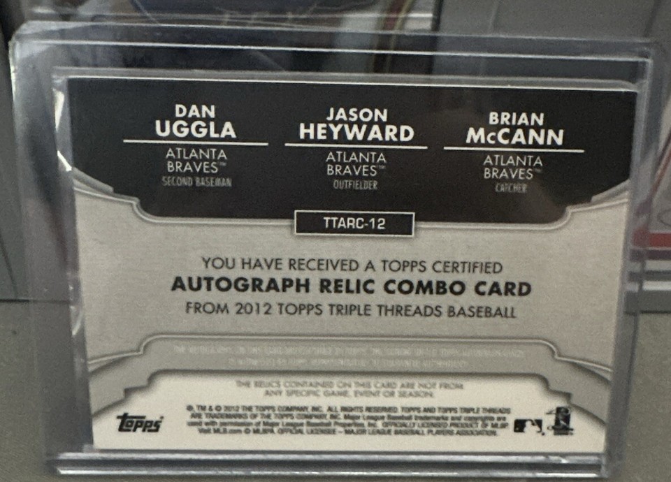 HEYWARD/UGGLA/McCANN 2012 TOPPS TRIPLE THREADS TRIPLE AUTO #36/36 ...
