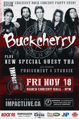 BUCKCHERRY 2018 CANADA CONCERT TOUR POSTER- Hard Rock Music, Josh Todd ...